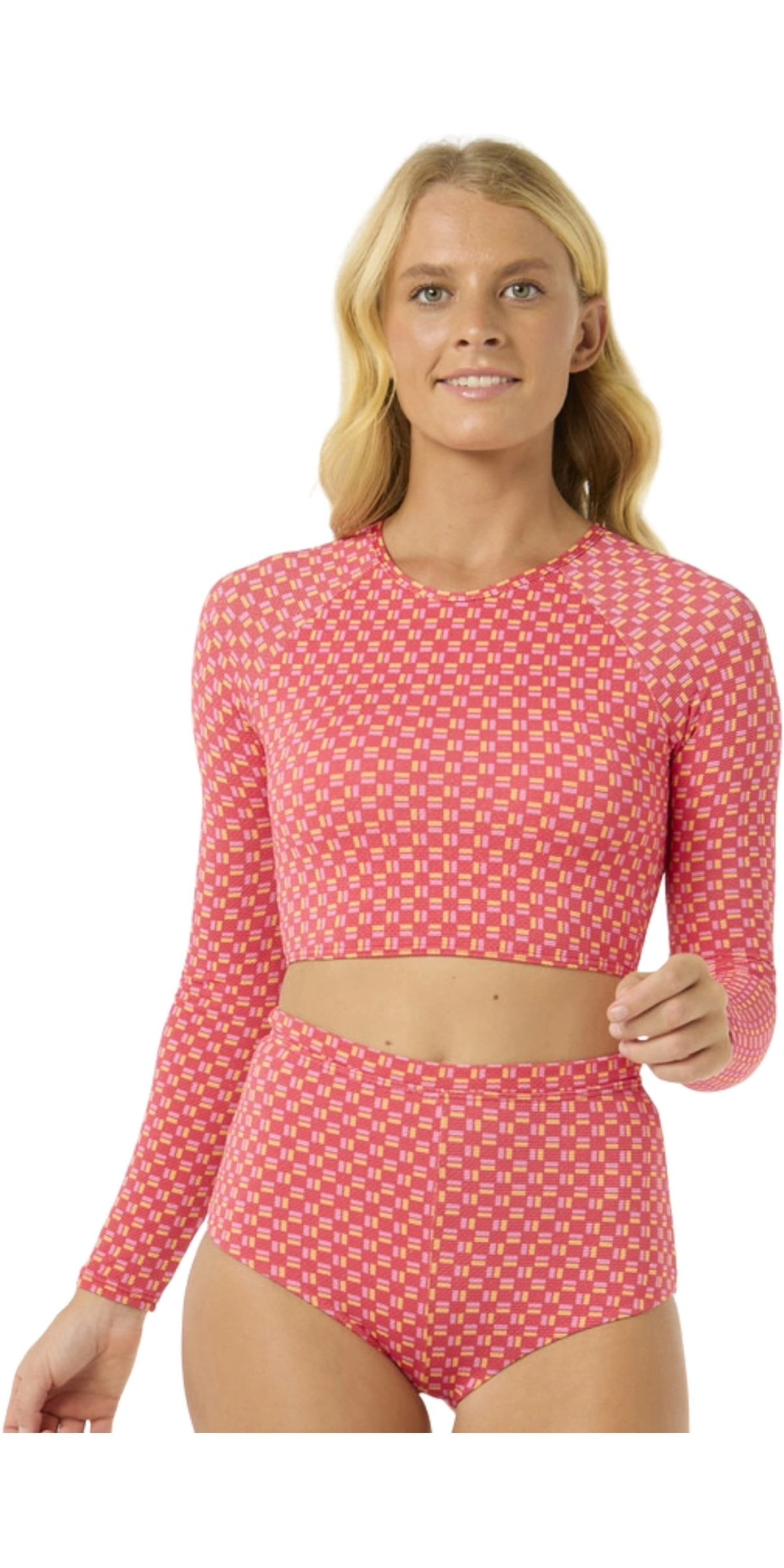 2025 Rip Curl Womens Shell Cove Long Sleeve Crop Rash Vest 0NHWSW - Red - Wetsuits | Wetsuit Outlet